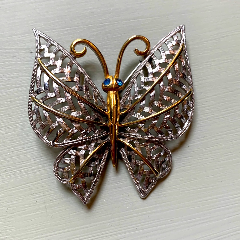 Vintage Avon Silver Gold & Blue Metal Butterfly Brooc… - Gem